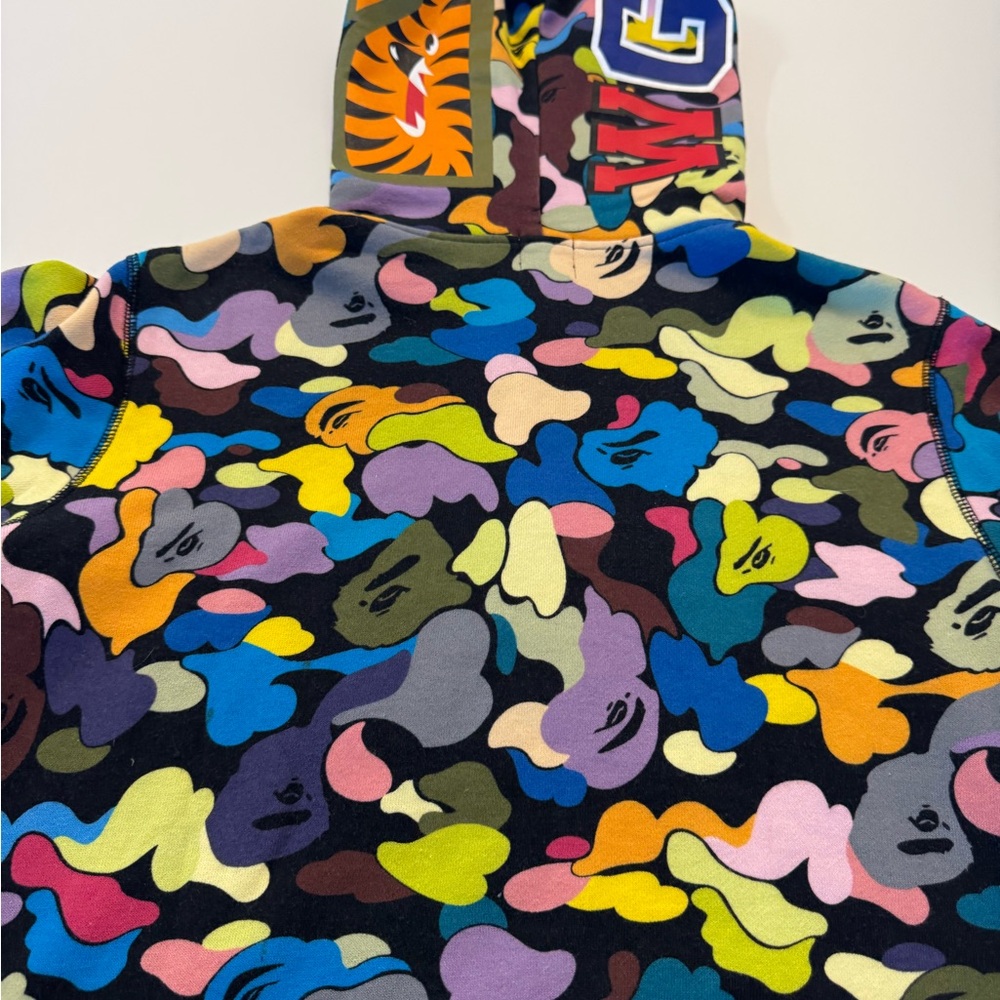 Bape Multicolor Camo Hoodie With Shark Design - Gem